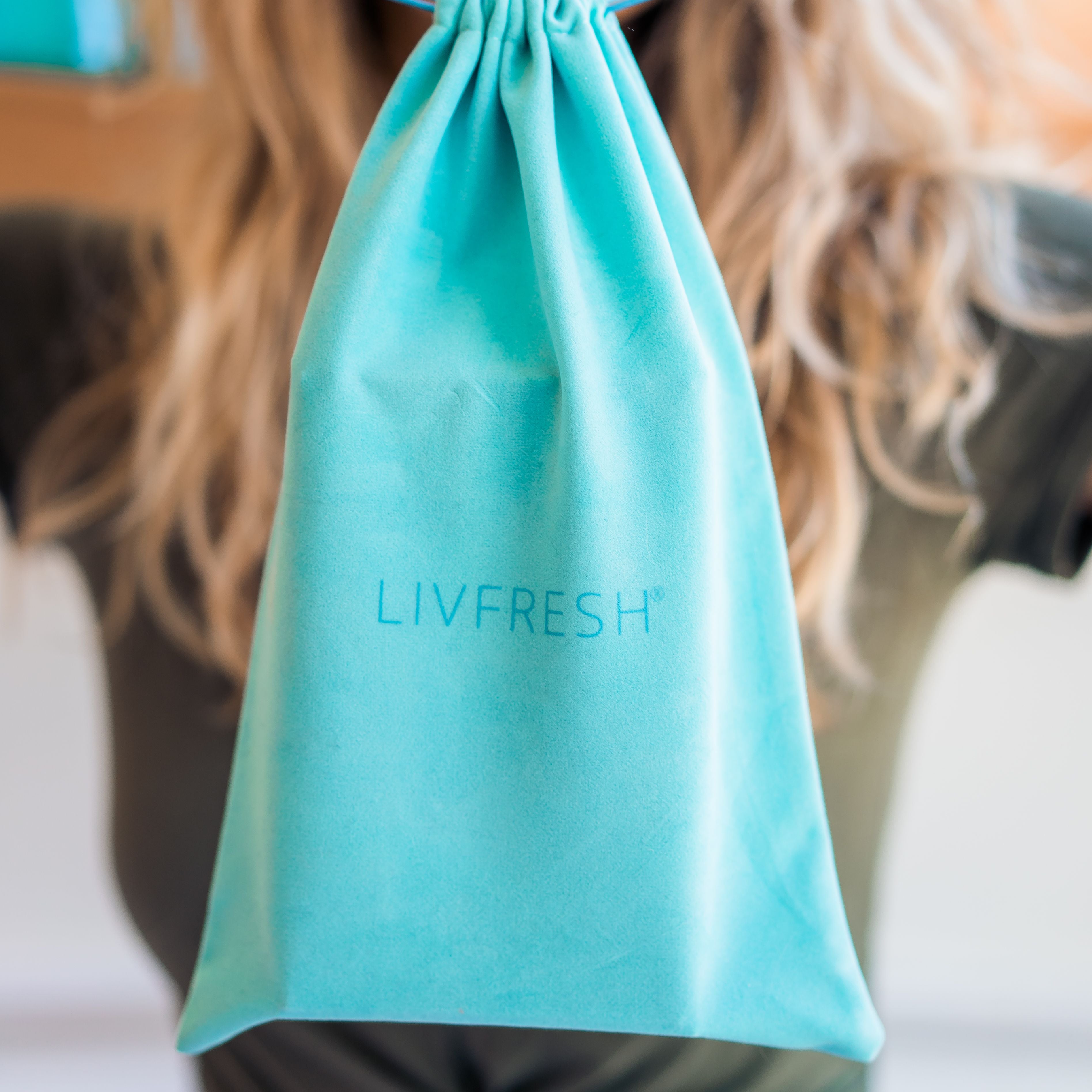 Velvet LIVFRESH Logo Embroidered Toiletry Drawstring Bag